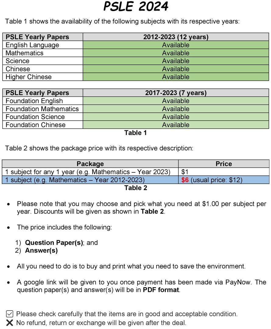 🔆[2024] PSLE Past Year Papers (Yearly) 🔆, Hobbies & Toys, Books ...