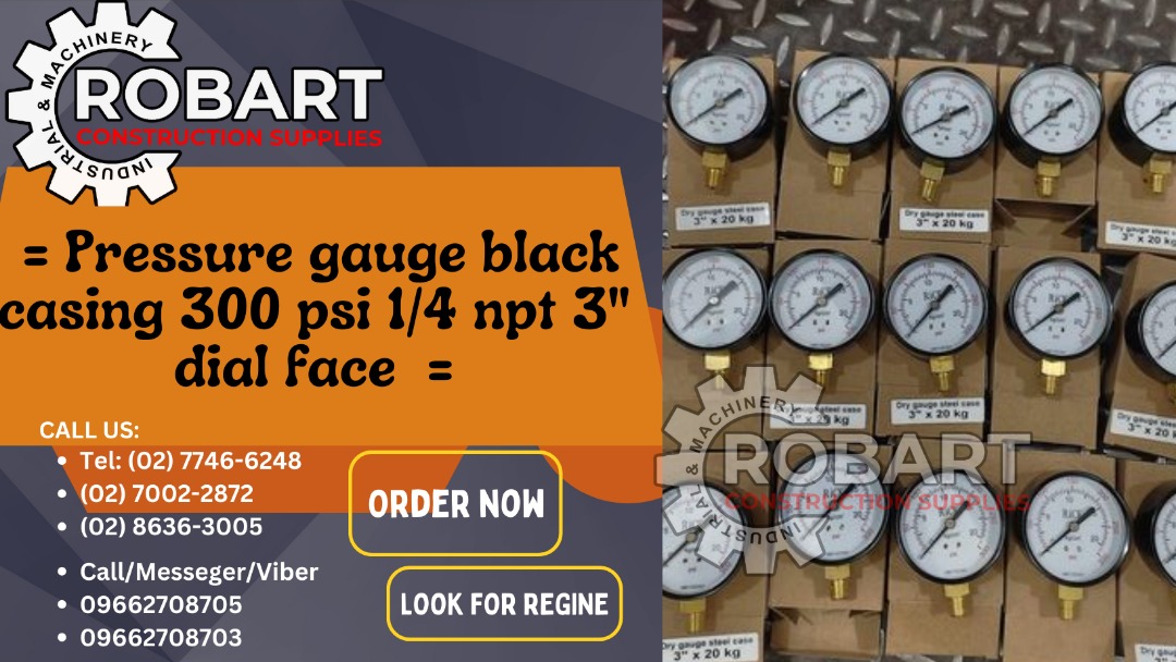 = Pressure gauge black casing 300 psi 1/4 npt 3" dial face ...