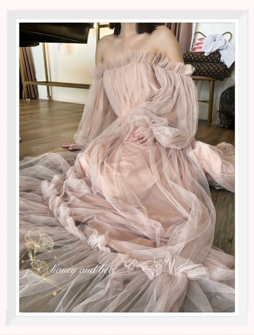 Baby Pink Ethereal Mesh Tulle Fairy Gown Party Prom Wedding Grad Ball ...