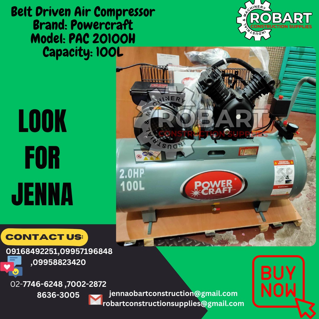 Belt Driven Air Compressor Brand: Powercraft Model: PAC 20100H Capacity ...