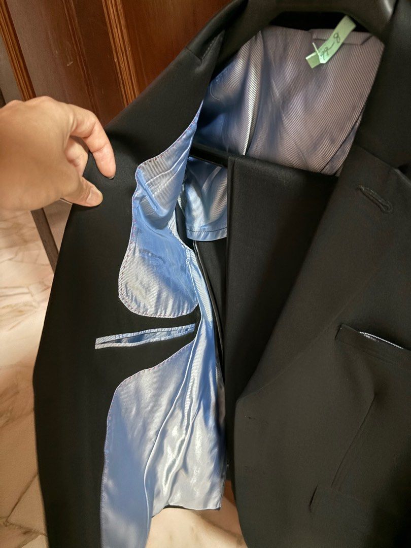Black Suit Jacket Blazer and Pants Set with Light Blue Inner Lining ...