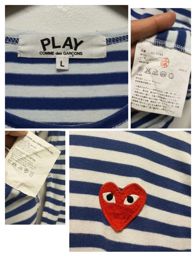 CDG Play Red Heart Logo Blue Stripes Long sleeve, Luxury, Apparel on ...