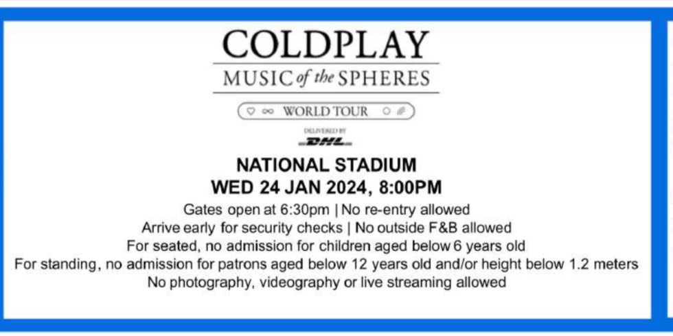 Coldplay 24 Jan Tickets x 3, Tickets & Vouchers, Event Tickets on Carousell
