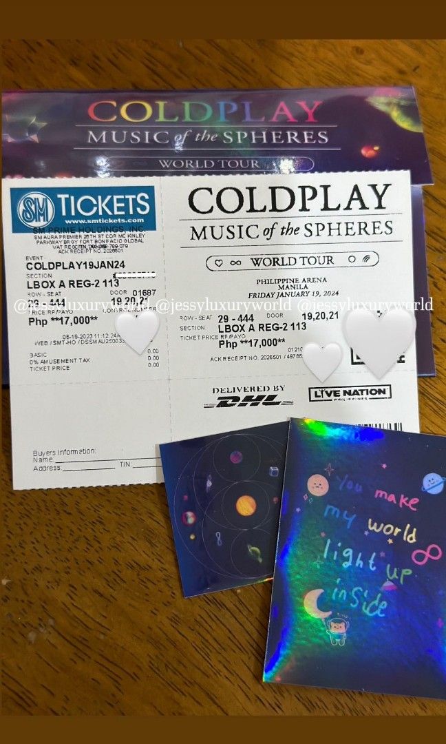 COLDPLAY Music of the Spheres Concert Ticket, Tickets & Vouchers, Event ...
