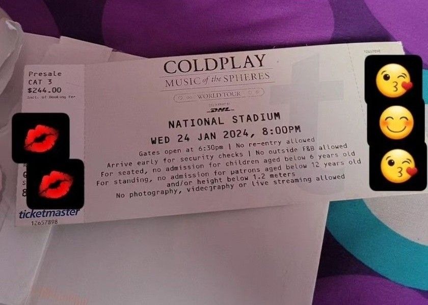 Coldplay physical ticket 24th Jan cat 3, Tickets & Vouchers, Event ...