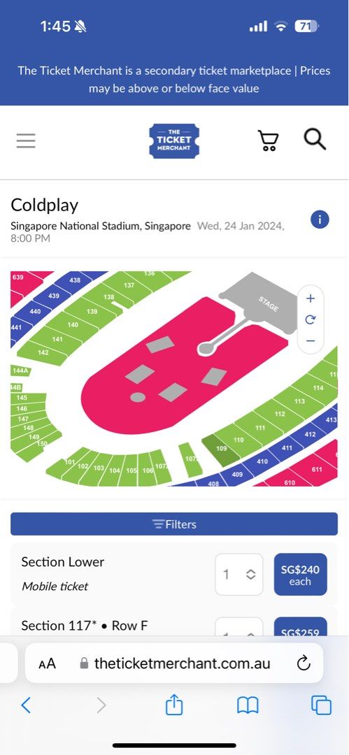 COLDPLAY TICKET CAT 4 24 JAN, Tickets & Vouchers, Event Tickets on ...