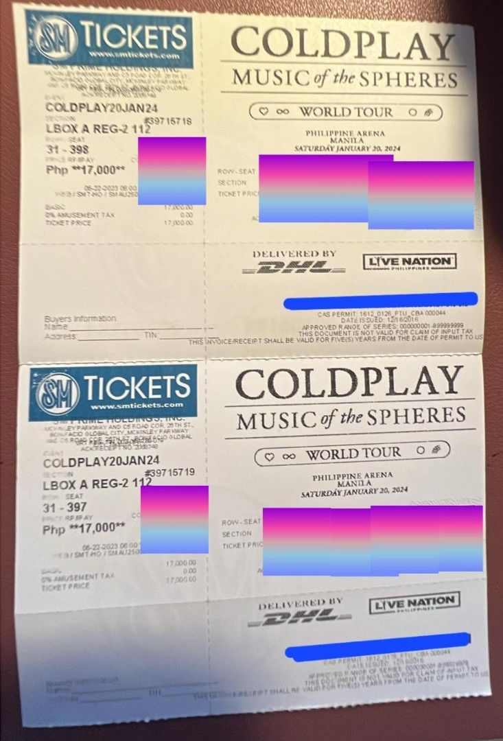 COLDPLAY TICKET LBOX A, Tickets & Vouchers, Event Tickets on Carousell