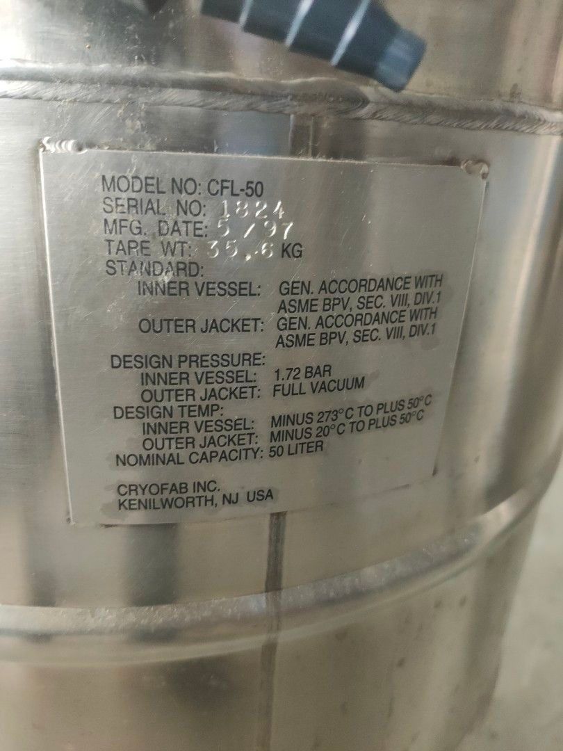 Cryofab CFP 50 CFPB50 Nitrogen Tank/ Cryogenic Tank for sale @ $1500 ...
