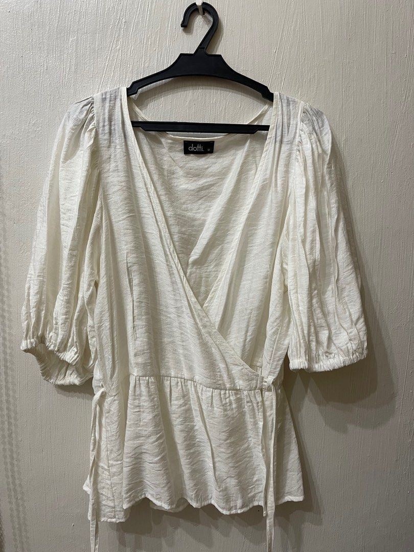 Dotti white overlap top, Women's Fashion, Tops, Blouses on Carousell