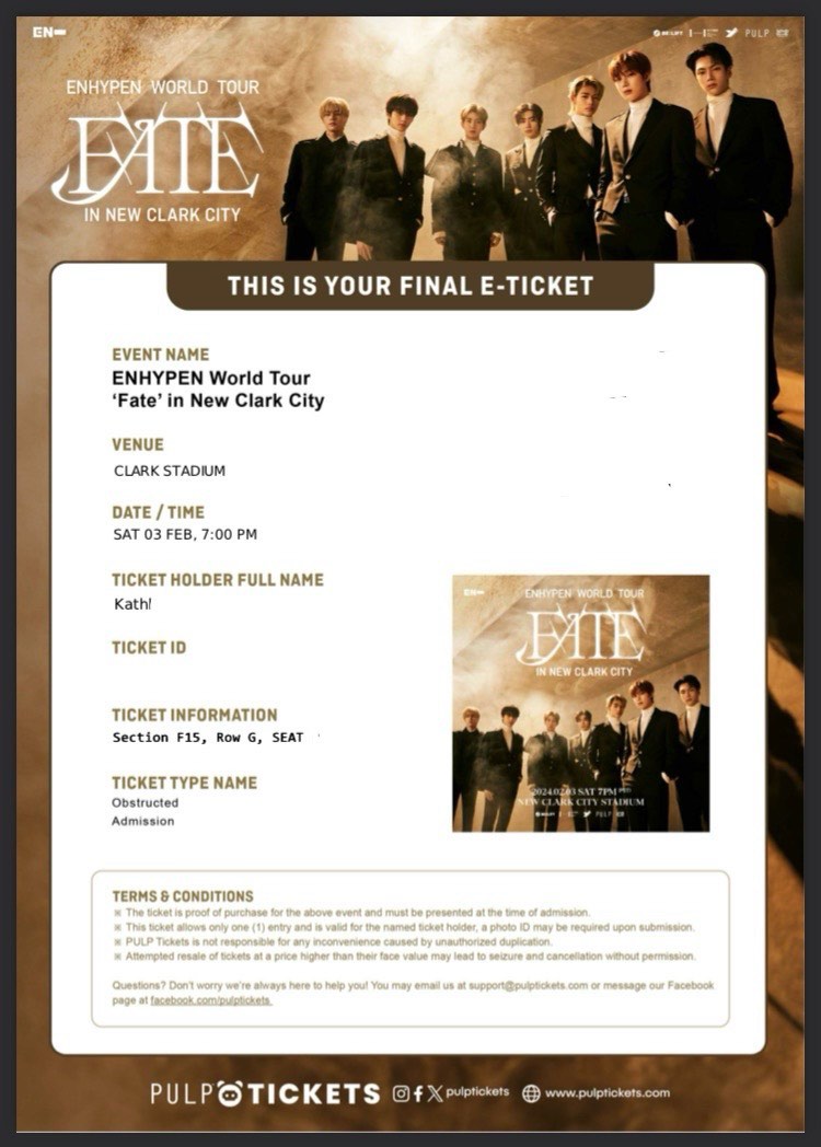 Enhypen Fate Tour in NCC, Tickets & Vouchers, Event Tickets on Carousell