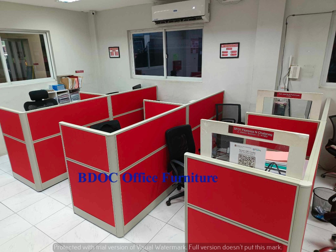 full fabric office cubicle red color / office partition /office table ...