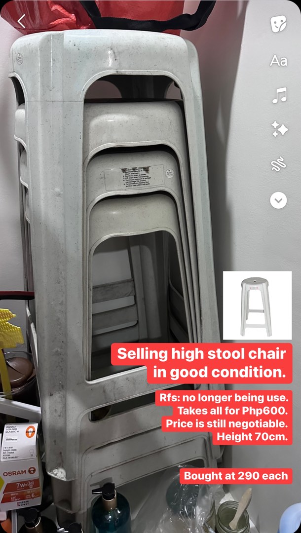 High stool plastic chair, Furniture & Home Living, Furniture, Chairs on ...