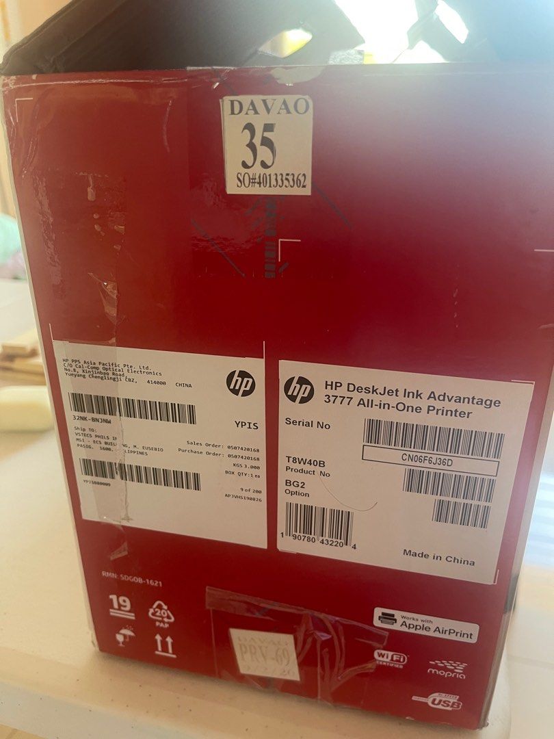 HP 3777 All in One Printer DeskJet Ink Advantage, Computers & Tech ...