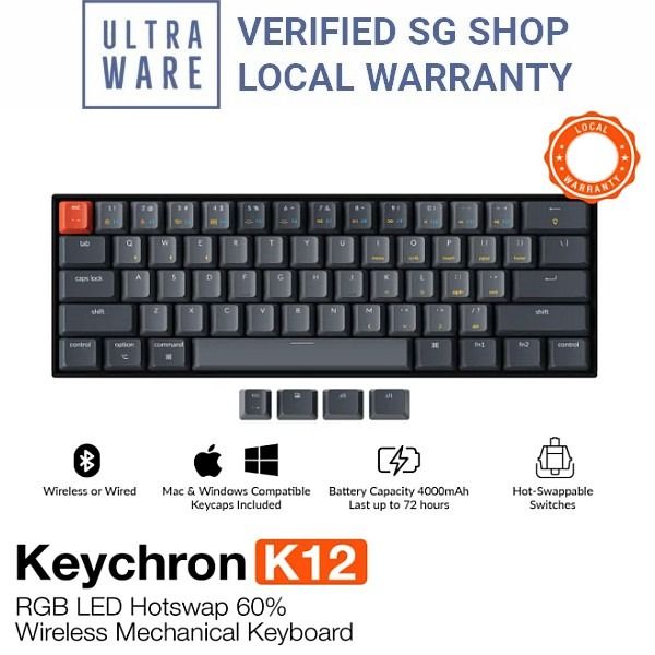 Keychron K12 Compact Wireless Mechanical Keyboard - Blue Gateron Keys ...