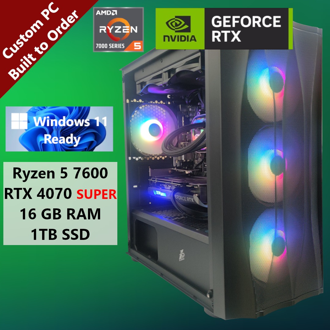 [LATEST] RTX 4070 SUPER Ryzen 5 7600 Budget Gaming Computer PC Custom ...