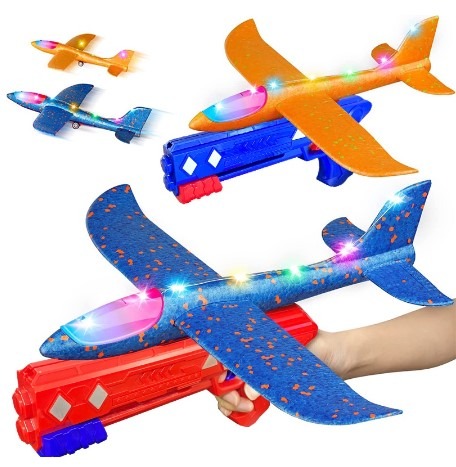 LED Light Airplane Launcher Flying Gun Toy & Throwing Foam Glider Plane ...