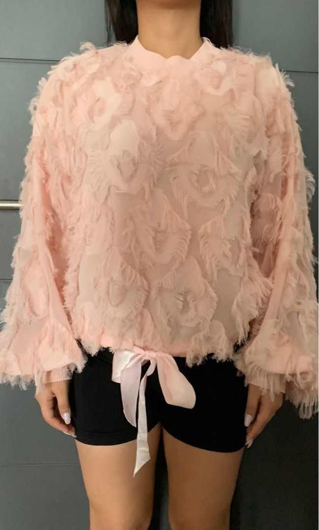 Light Pink Feather Top, Women's Fashion, Tops, Blouses on Carousell