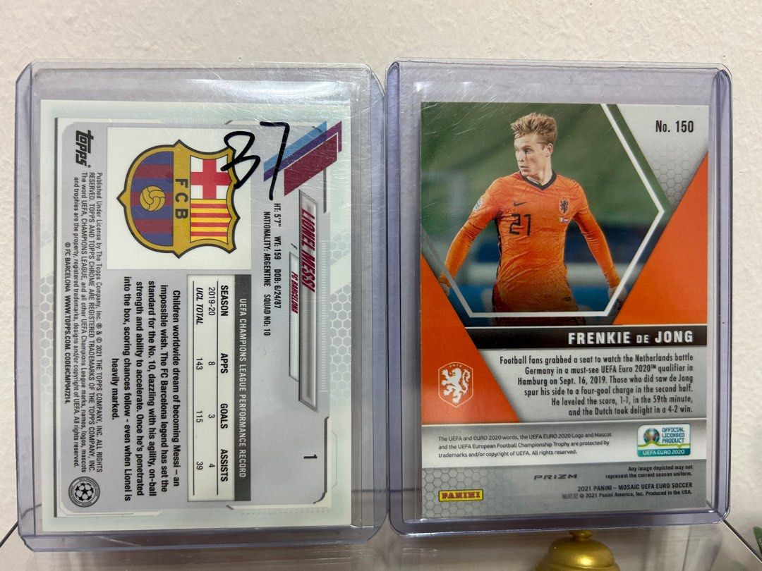 Lionel Messi & Frankie De Jong Topps Chrome Panini Mosaic Peacock Case Hit UEFA Champions League ...