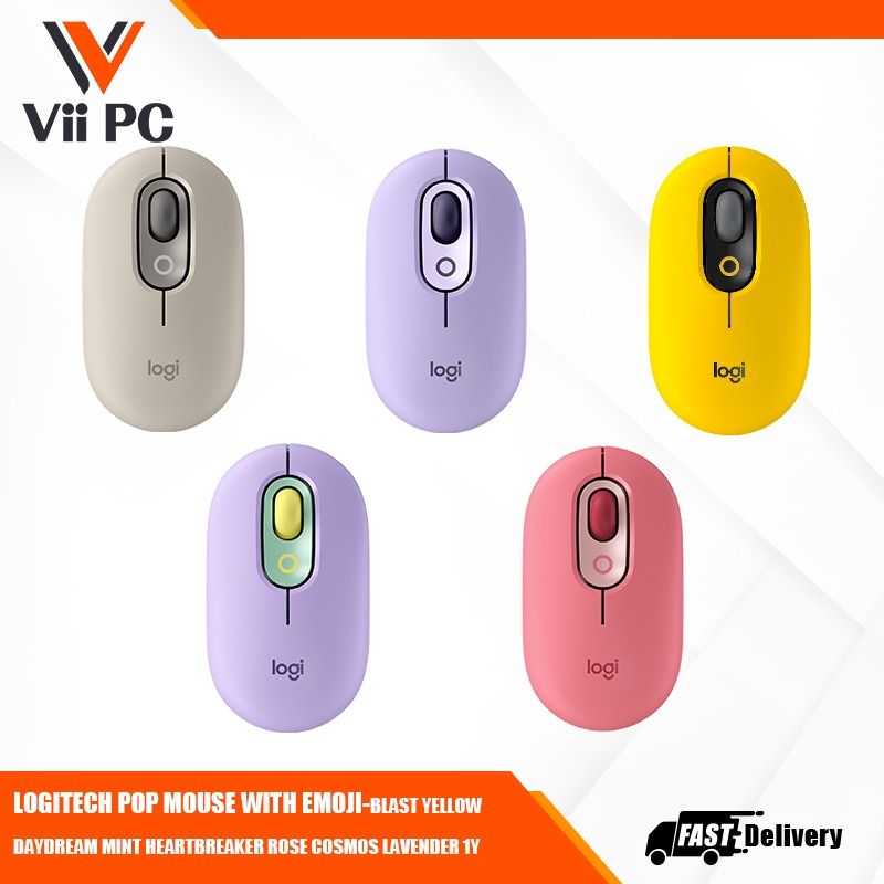 LOGITECH POP MOUSE WITH EMOJI-BLAST YELLOW DAYDREAM MINT HEARTBREAKER ...