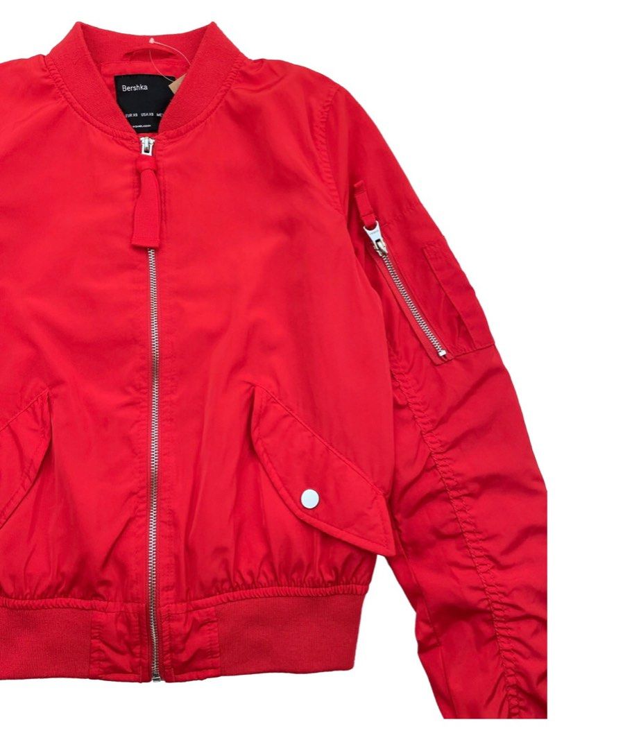 ORIG BERSHKA BOMBER RED JACKET MED SIZE, Women's Fashion, Coats ...
