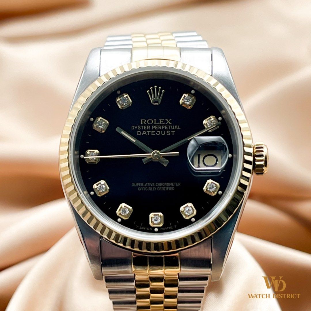 RARE Local Full Set 36mm Rolex Datejust Jubilee 10PT Big Diamond Black ...