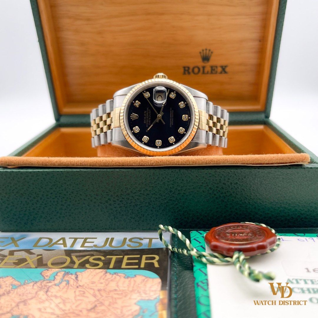 RARE Local Full Set 36mm Rolex Datejust Jubilee 10PT Big Diamond Black ...