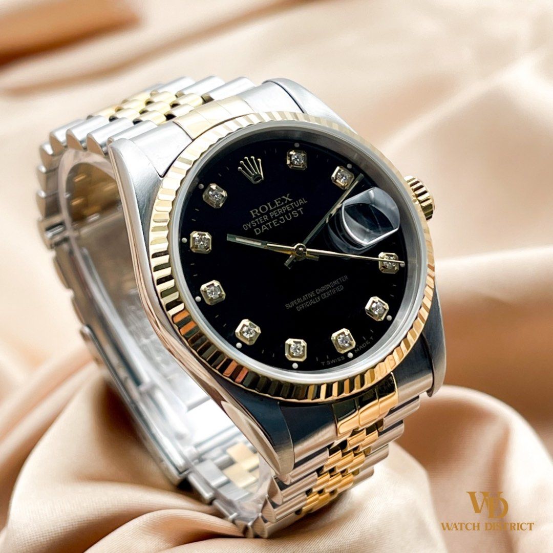 RARE Local Full Set 36mm Rolex Datejust Jubilee 10PT Big Diamond Black ...