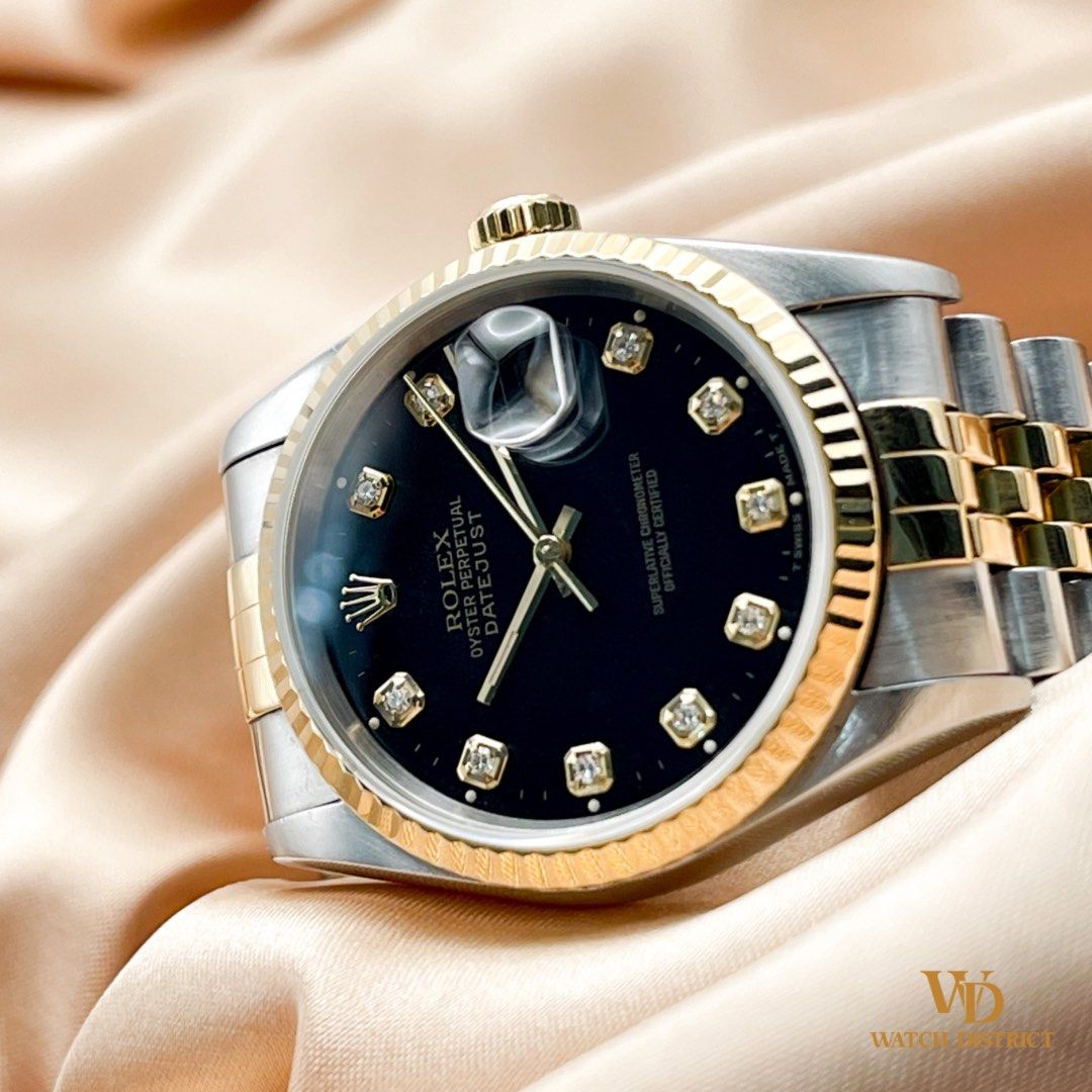 RARE Local Full Set 36mm Rolex Datejust Jubilee 10PT Big Diamond Black ...