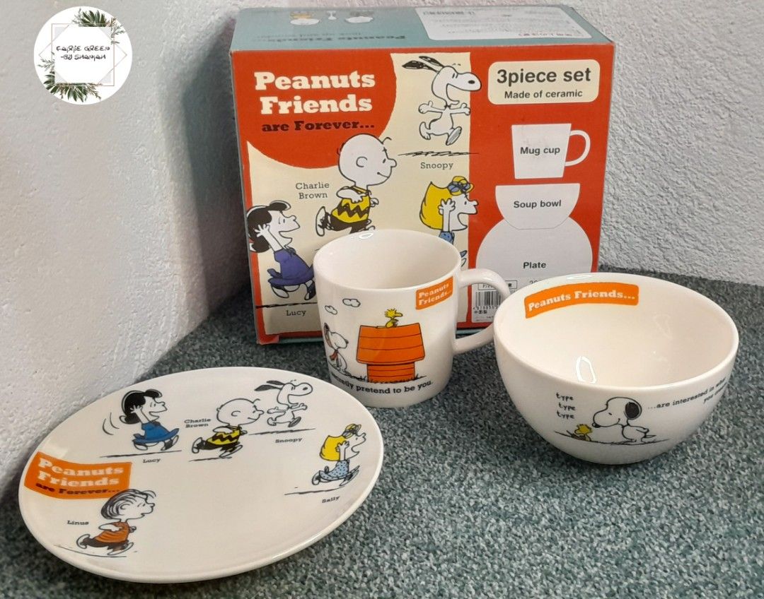 SNOOPY~ YAMAKA Snoopy Peanuts Friends Tableware 3 Pcs Set with box JP ...