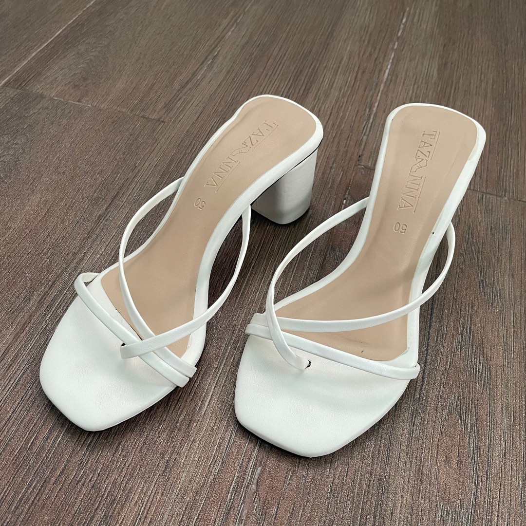 Tazanna Kiyo White Strappy 2.5 Inch Block Heels (Size 5), Women's ...