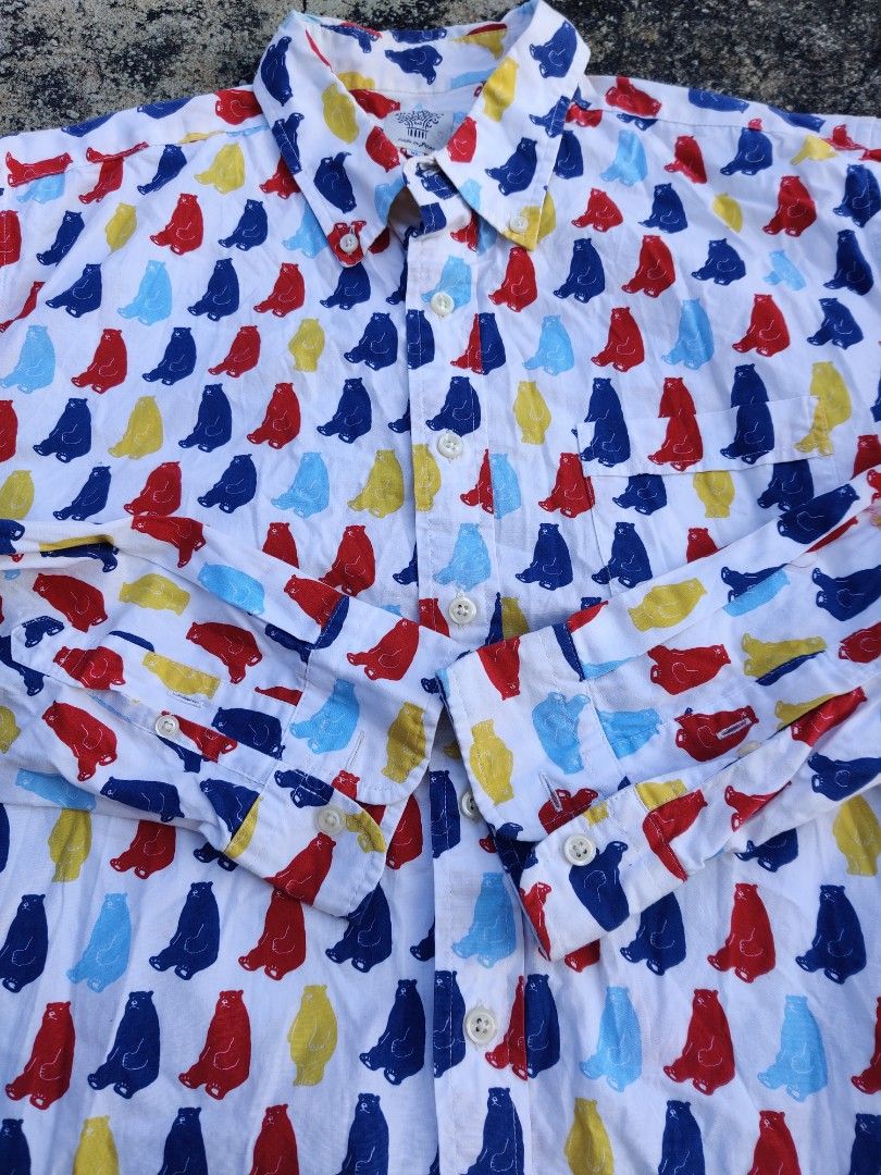 THE SHARKEY'S GALLERY BUTTON DOWN SHIRT COLORFUL BEARS MADE IN JAPAN ...
