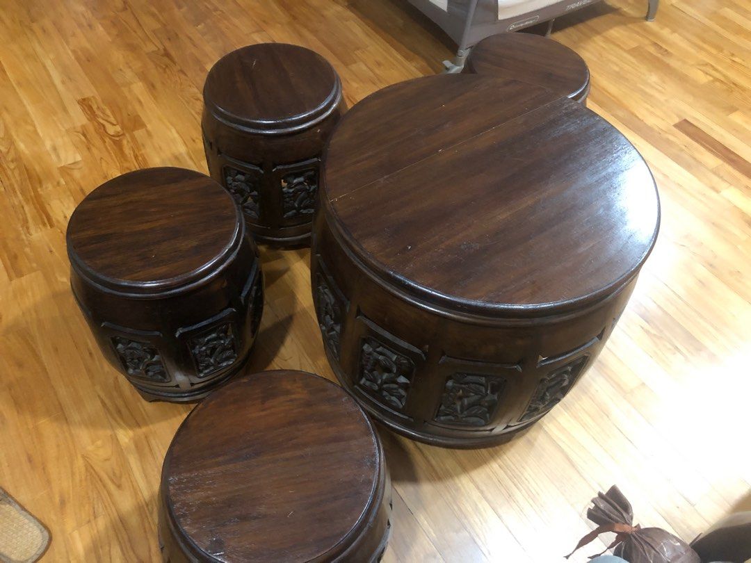 Vintage Solid wooden engraved round table set, Furniture & Home Living ...
