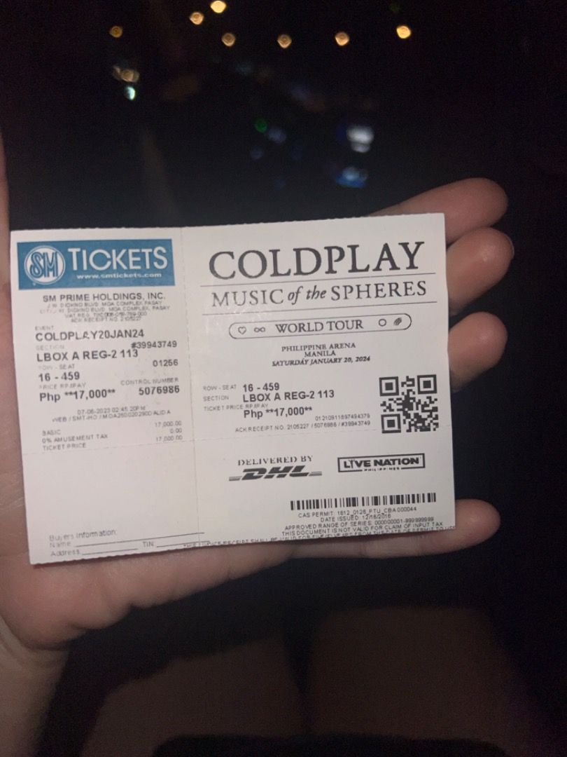 2 tickets of Coldplay MUSIC of the SPHERES Jan 20, 2024, Tickets ...