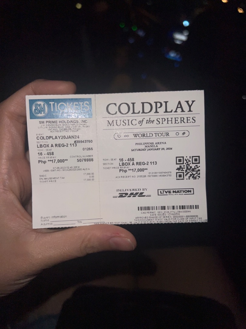 2 tickets of Coldplay MUSIC of the SPHERES Jan 20, 2024, Tickets ...