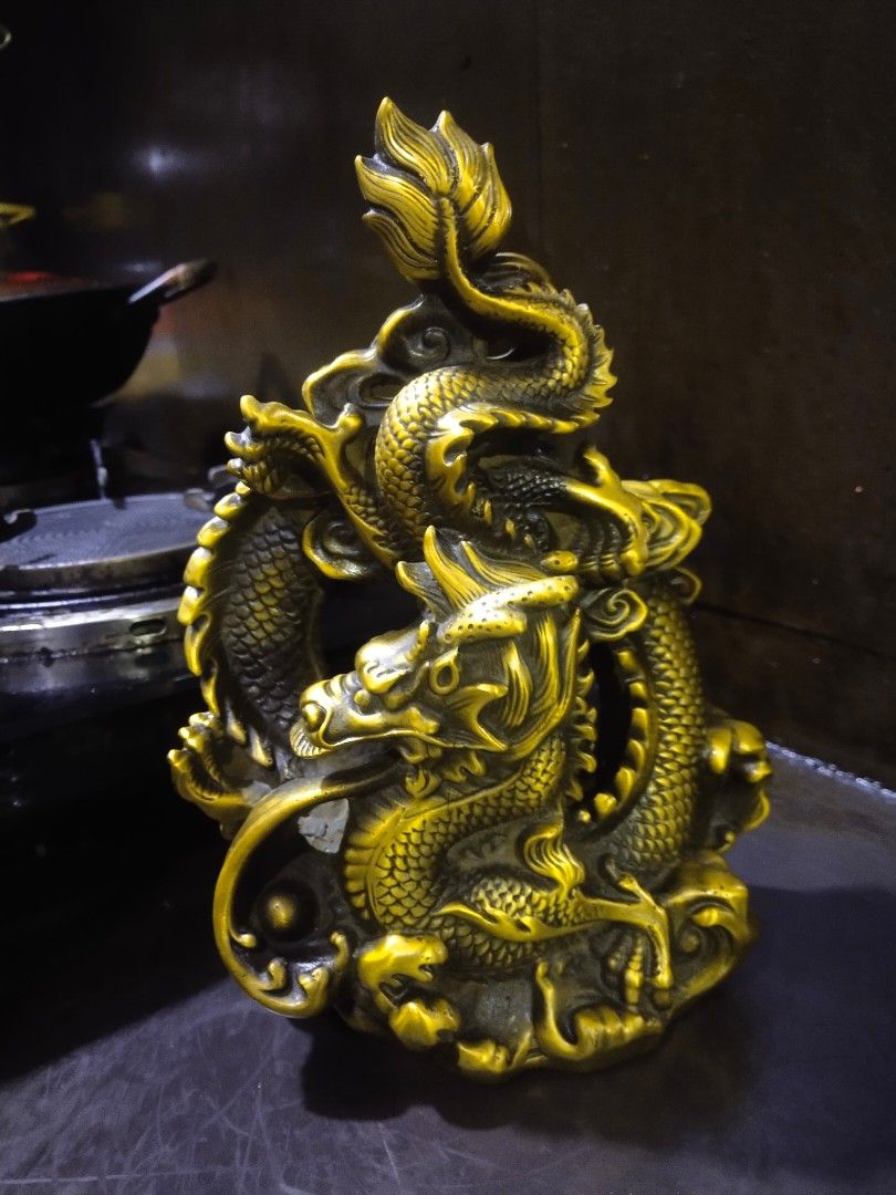 Brass lucky dragon statue display, Hobbies & Toys, Memorabilia ...