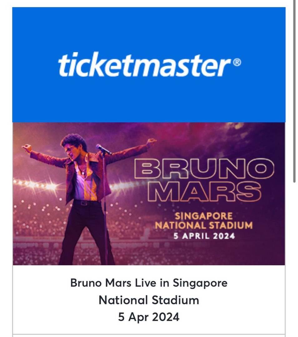 Bruno Mars Tickets General Standing, Tickets & Vouchers, Event Tickets ...