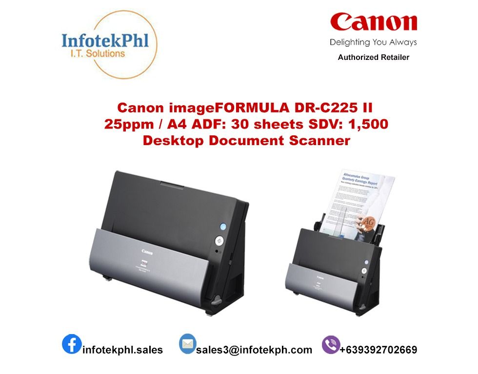 Canon imageFORMULA DR-C225 II 25ppm / A4 ADF : 30 sheets SDV : 1,500 ...