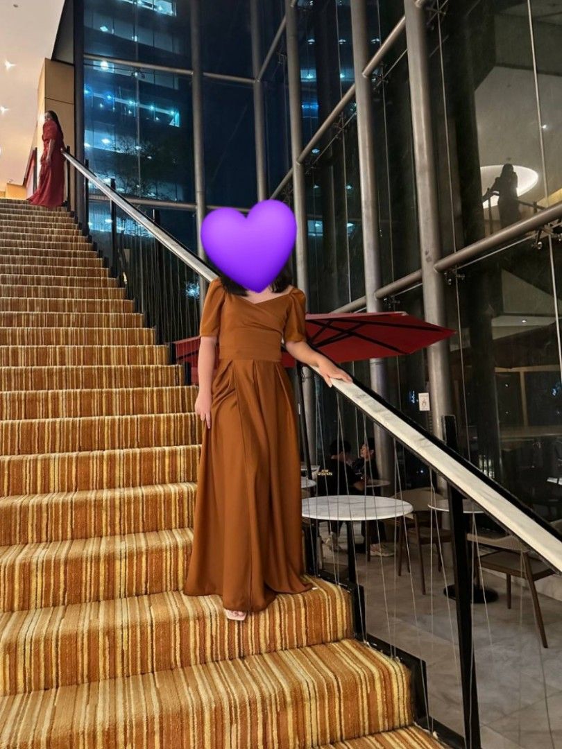 Rust Brown Modern Filipiniana Long Gown, Women's Fashion, Dresses ...