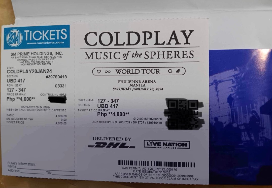 Coldplay ticket Day 2, Tickets & Vouchers, Event Tickets on Carousell