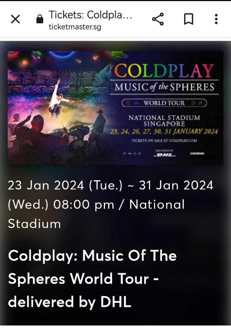 Coldplay VIP CAT1 x 1 (24Jan) $304, Tickets & Vouchers, Event Tickets ...
