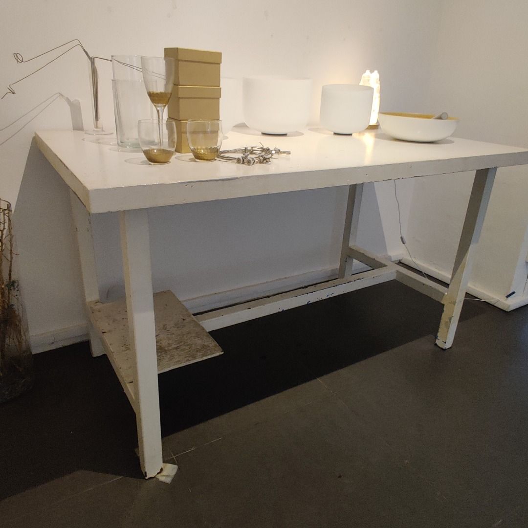 F245 WHITE INDUSTRIAL SOLID WOOD WORK TABLE 1.5M, Furniture & Home ...