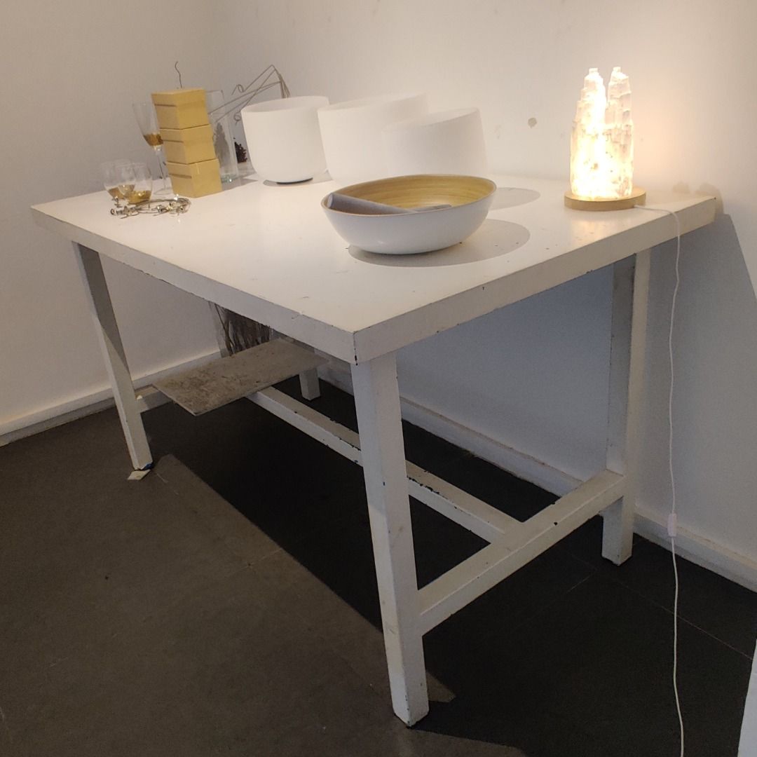 F245 WHITE INDUSTRIAL SOLID WOOD WORK TABLE 1.5M, Furniture & Home ...