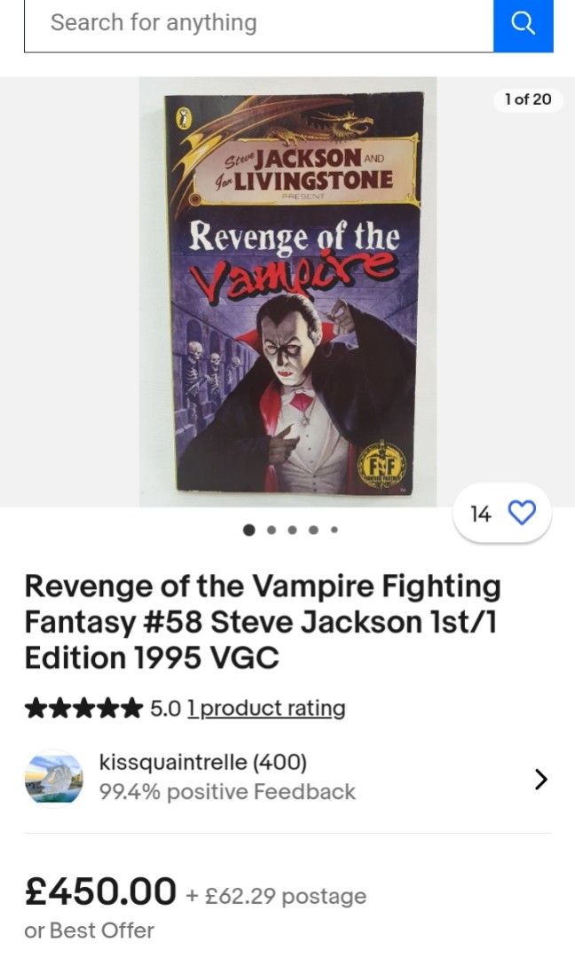 Fighting Fantasy gamebook FF58 Avenge of the Vampire, Hobbies & Toys, Books & Magazines ...
