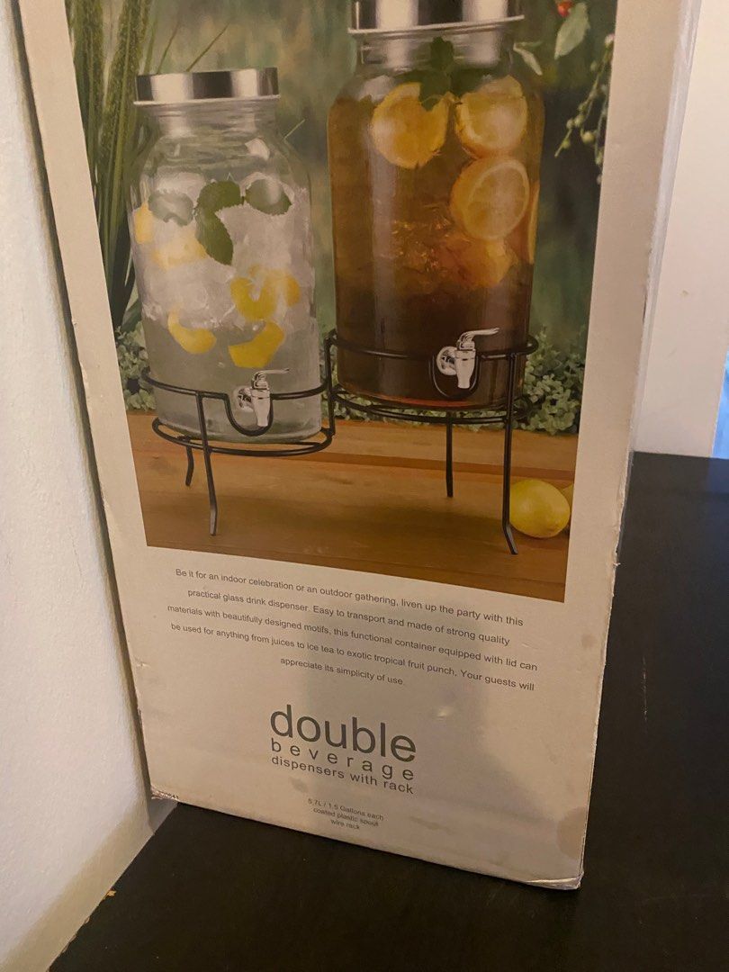 Glass Double Beverage Dispenser, Furniture & Home Living, Kitchenware ...