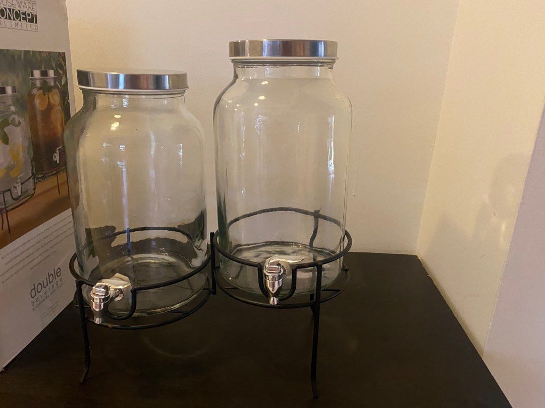 Glass Double Beverage Dispenser, Furniture & Home Living, Kitchenware ...