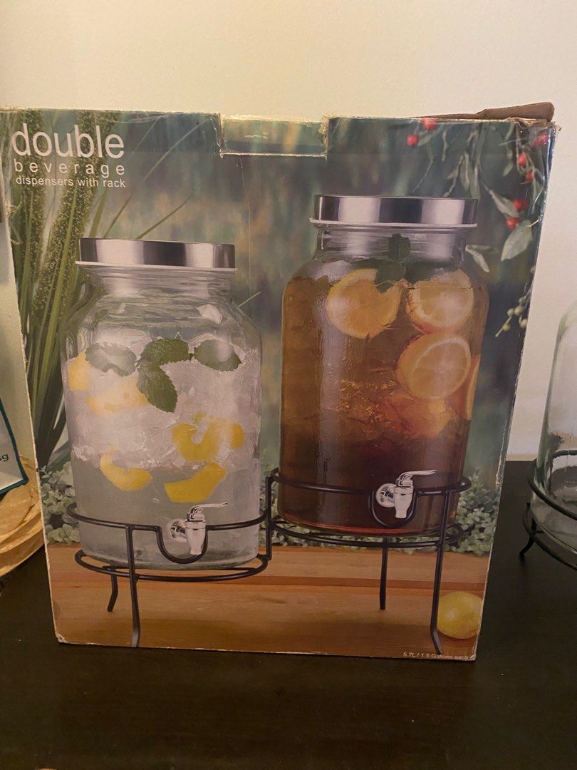 Glass Double Beverage Dispenser, Furniture & Home Living, Kitchenware ...