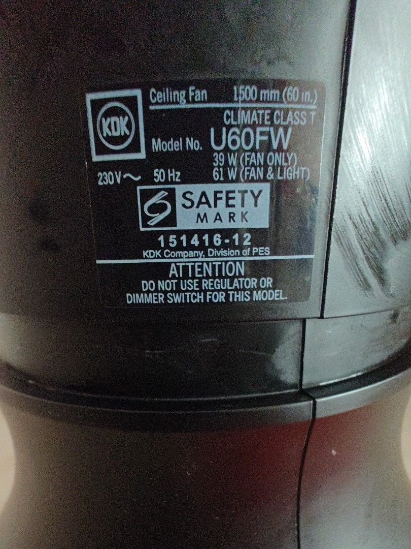 KDK U60FW Ceiling Fan with Light, Furniture & Home Living, Lighting ...