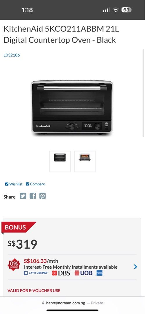 Kitchenaid 21L countertop digital oven, TV & Home Appliances, Kitchen ...