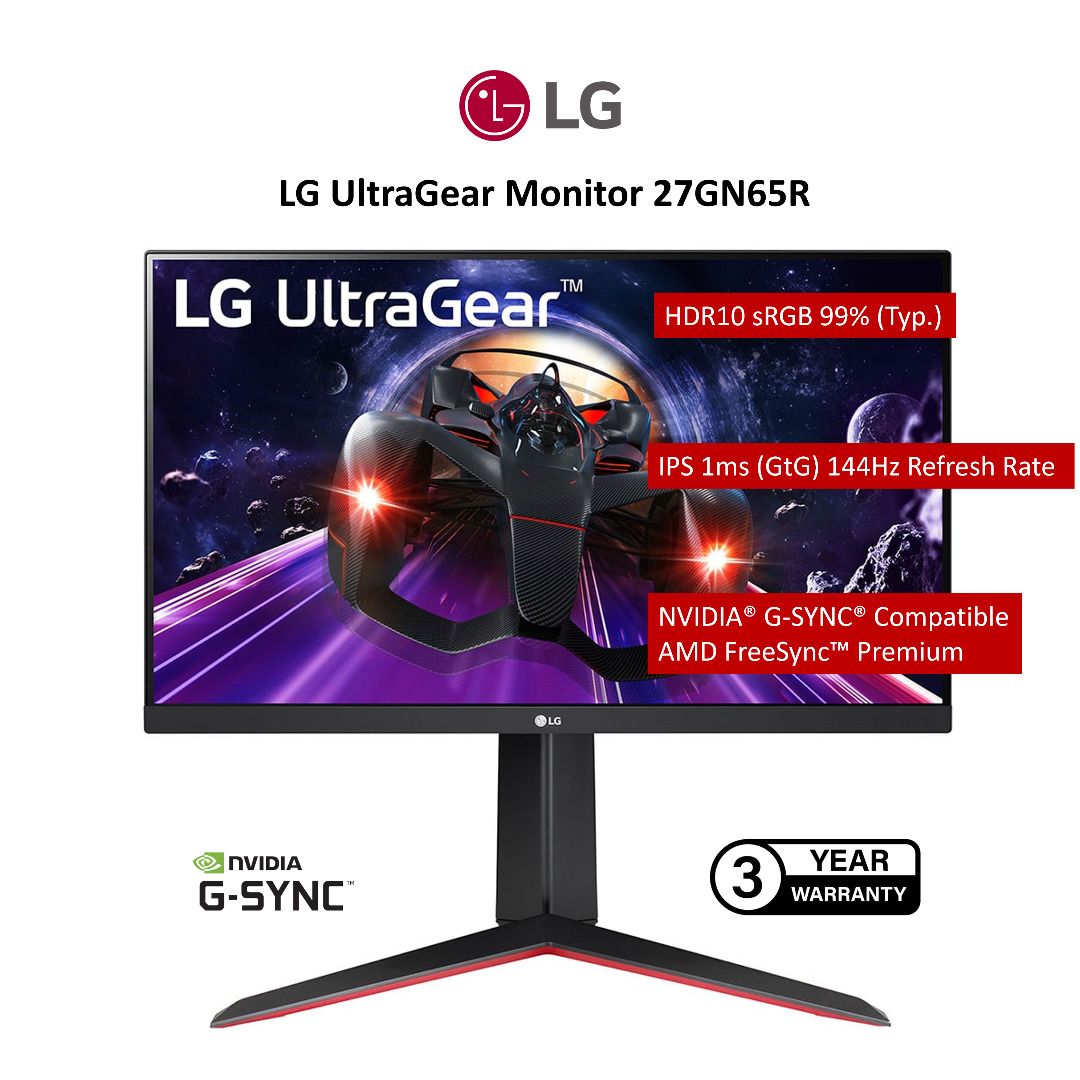 LG 27GN65R-B UltraGear 27-Inch FHD IPS Gaming Monitor with AMD FreeSync™ Premium NVIDIA FREESYNC ...