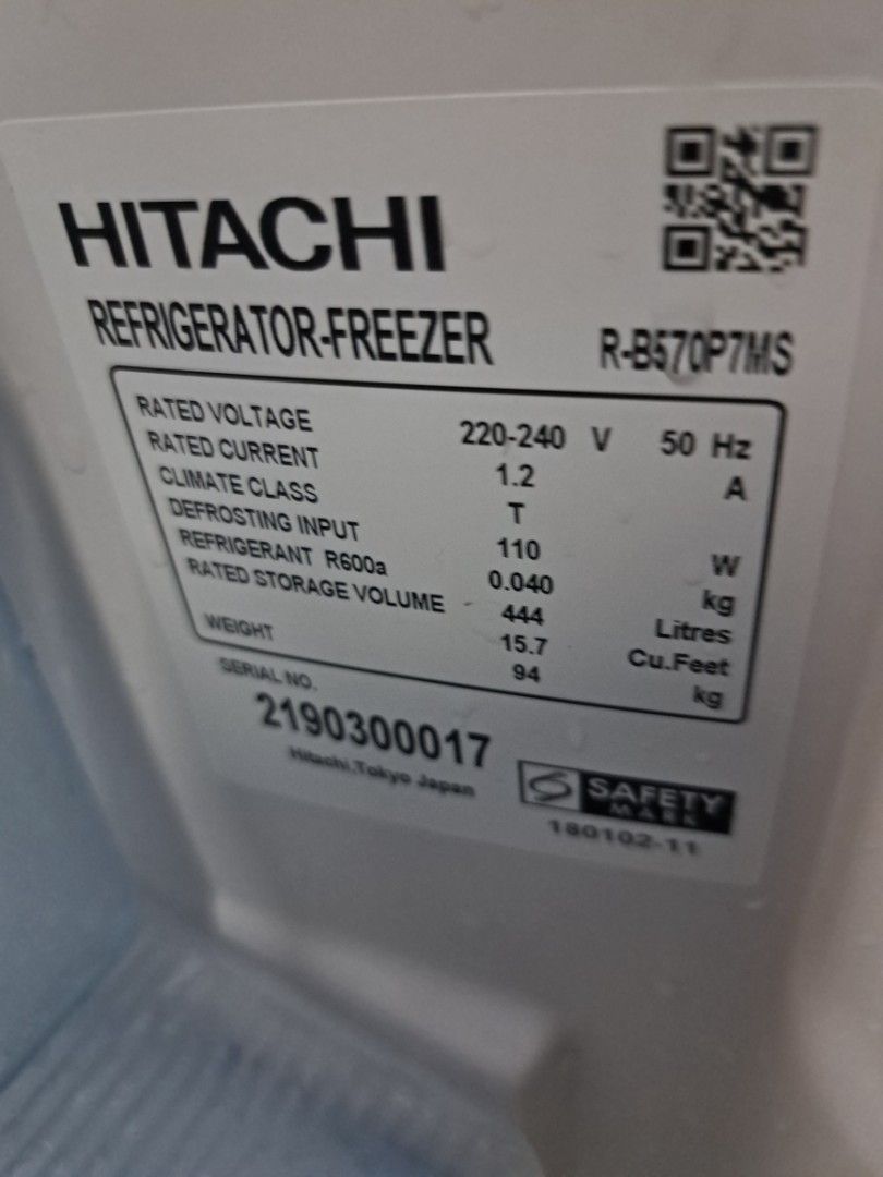 Hitachi glass door Refrigerator Fridge inverter 3ticks 444L net ...
